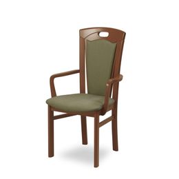 Esszimmerstuhl Home Affaire "FERDI, Armlehnstuhl, Made in Italy, Massivholz", braun (nuss, moss, nussbaum), B:55cm H:100cm T:57cm, Massivholz, Stühle, Bezug Feinstruktur (wasser-und fleckabweisend) oder Struktur