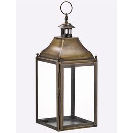 Windlicht, grau (messingfarben), B/H/T: 20,5cm x 53cm x 21,5cm, Kerzenhalter