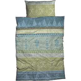 Bettwäsche CASATEX "Indi", grün (jadegrün), B/L: 200cm x 200cm, 1 Stk., 2 Stk., Biber, B/L: 40cm x 80cm & 40cm x 80cm, 3 Stk., Biber, Obermaterial: 100% Baumwolle, Bettwäsche, romantisch, orientalisch, weich und gemütlich