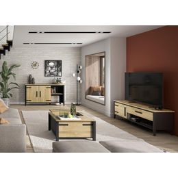 Buffet GAMI "Cork", schwarz (goldeiche, schwarz), B:165cm H:90cm T:45cm, Schränke, 2 Volltüren und 2 Nischen. 1 große linke Ablage und 1 rechte Ablage