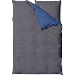 Wendebettwäsche SETEX "Feinbiber", blau (dunkelgrau, dunkelblau), B/L: 200cm x 200cm, 1 Stk., 2 Stk., Biber, B/L: 80cm x 80cm, 3 Stk., Biber, Obermaterial: 85% Baumwolle, 15% Polyester, Bettwäsche, mit Wendefunktion