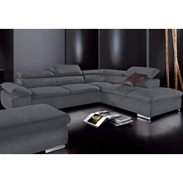 Sit & More Ecksofa SIT & MORE "Alcudia L-Form", grau (dunkelgrau), B:272cm H:73cm T:226cm, 100% Polyester, Sofas, Ecksofa, mit Armteilverstellung, optional Kopfteilverstellung und Bettfunktion, Topseller