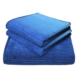 Handtuch Set Dyckhoff "Colori", blau, 3 Stk., Walkfrottee, Walkfrottee, Obermaterial: 100% Baumwolle, Handtuch-Sets, 2 Handt&uuml;cher & 1 Duschtuch,100% Bio Baumwolle, 450 g/m&sup2;