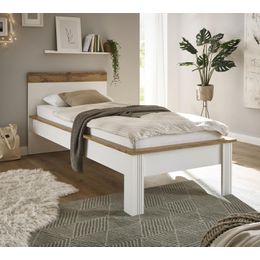Einzelbett Home Affaire "WESTMINSTER Bett im Landhausstil, Doppelbett, Bettgestell", weiß (pinie weiß dekor, pinie weiß dekor, eiche wotan dekor), B:107cm H:94cm L:210cm, Betten, in verschiedenen Farben verfügbar, Liegefläche 90/140/180x200 cm