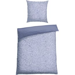 Wendebettwäsche Schiesser "Leaves aus weicher Baumwolle mit schlichtem Botanikprint", lila (lavendel), B/L: 155cm x 220cm, 1 Stk., 1 Stk., Renforcé, B/L: 80cm x 80cm, 2 Stk., Renforcé, Obermaterial: 100% Baumwolle, Bettwäsche, Made in Green