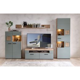 Wohnwand Innostyle "FUN PLUS II", grün (schilfgrün), B:325cm T:47cm, Glas, Holzwerkstoff, Metall, Kastenmöbel-Sets, inkl. LED-Beleuchtung