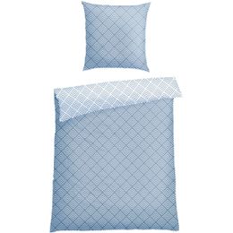 Bettwäsche Schiesser "Mabel aus weicher Baumwolle mit abstraktem Muster", blau (hellblau), B/L: 135cm x 200cm, 1 Stk., 1 Stk., Renforcé, B/L: 80cm x 80cm, 2 Stk., Renforcé, Obermaterial: 100% Baumwolle, Bettwäsche, MADE IN GREEN by OEKO-TEX