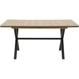 Essgruppe Hela "SAAR", braun (artisan eiche, schwarz, anthrazit, anthrazit, anthrazit, schwarz), Microfaser Webstoff, Einlegeplatte, Sitzmöbel-Sets, Tisch 160-200x90 cm, Einlegeplatte, X-Gestell, Stuhl 360 drehbar