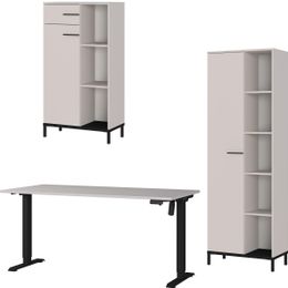Büromöbel-Set Germania "GW-Rovigo", beige (kaschmir, schwarz), B:318cm H:190cm T:80cm, Metall, Spanplatte, Arbeitsmöbel-Sets, Schreibtisch elektrisch höhenverstellbar