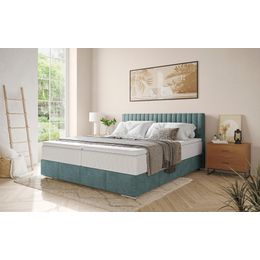 Boxbett Inosign "Thor mit Bettkasten, inkl. Matratze, Topseller", blau (aqua clean pascha 316 aqua), B:186cm L:208cm, Baumwolle, Polyester, Komplettbetten, Boxspringbett, Topper und Zierkissen, in verschiedenen Härtegraden verfügbar