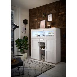 HBZ-MEBLE Barschrank HBZ "Romance", weiß (sibiu lärche, ober, und unterboden san remo hell), B:128cm H:136cm T:42cm, Schränke, im Landhausstil, Highboard mit Bar