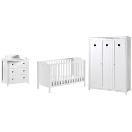 Babyzimmer-Komplettset Vipack "Amori 4-tlg. mit Herz-Ornamenten, MDF/Massiv weiß lackiert", weiß, ohne Matratze, B/H: 60cm x 120cm, Schlafzimmermöbel-Sets