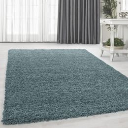 Hochflor-Teppich my home "Viva" Gr. 17, blau (aquamarin), B:400cm H:45mm L:500cm, Kunstfaser, Teppiche, Uni Farben, einfarbig, besonders weich und kuschelig, Kundenliebling