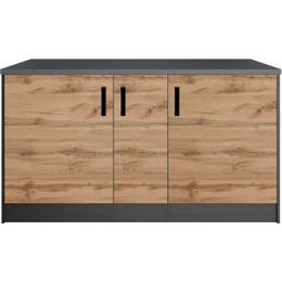 Kücheninsel KOCHSTATION "KS-Toronto", grau (küche: braun, front: wotaneiche, korpus: grafitgrau, arbeitsplatte: anthrazit), B:153cm H:85cm T:100cm, Komplettküchen-Sets, Küchenzeile, Breite 153 cm, MDF-Fronten, Flaschenregal