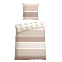 Wendebettwäsche Schiesser "Brody aus weicher Baumwolle mit klassichen Streifen", grau (taupe), B/L: 135cm x 200cm, 1 Stk., 1 Stk., Feinbiber, B/L: 80cm x 80cm, 2 Stk., Feinbiber, Obermaterial: 100% Baumwolle, Bettwäsche, Made in Green