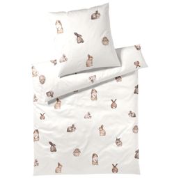 Bettwäsche Elegante "Bunnies", beige (leinen), B/L: 135 x 200, 1, 1, Mako-Satin, B/L: 80 x 80, 2, Mako-Satin, Obermaterial: 100% Baumwolle, Bettwäsche, angenehmes Hautgefühl
