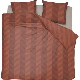 Bettwäsche Damai "Atomy", rot (brick rot), B/L: 200cm x 200cm, 1 Stk., 2 Stk., Satin (Bio-Baumwolle), B/L: 80cm x 80cm, 3 Stk., Satin (Bio-Baumwolle), Obermaterial: 100% Baumwolle, Bettwäsche, mit Fischgrätmuster