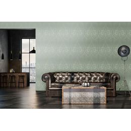 Livingwalls Vliestapete LIVING WALLS "My Home My Spa", silber (grün silber), B:0,53m L:10m, Vinyl, Vlies, Tapeten, Barock Tapete Ornament Muster glitzernd Hintergrund matt glatt Vlies