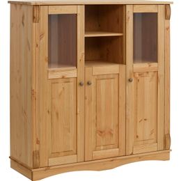 Highboard Home Affaire "Teresa", beige (geölt), B:119cm H:120cm T:40cm, Sideboards, Vitrine, Türen mit Glaseinsätzen, aus massiver Kiefer, FSC, Topseller