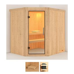 Sauna Karibu "Laila", beige (naturbelassen), ohne Ofen, (ohne Ofen), Saunen, ohne Ofen