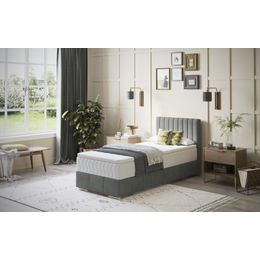 Boxbett Inosign "Thor mit Bettkasten, inkl. Matratze, Topseller", grau (velvet 91 stone), B:96cm L:208cm, Komplettbetten, Boxspringbett, Topper und Zierkissen, in verschiedenen Härtegraden verfügbar