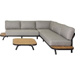 Loungeset Best "Paros", grau (anthrazit,), B:232cm H:61cm T:80cm, Aluminium, FSC-zertifiziertes Massivholz, Sitzmöbel-Sets, Bestehend aus 2 Bänken, 1 x Tisch und 9 Kissen
