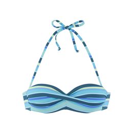 Bügel-Bandeau-Bikini-Top s.Oliver "Fun", Damen, Gr. 38, Cup C, blau (türkis bedruckt), Recycling-Polyamid, gestreift, Bikini-Oberteile, im trendigen Streifen-Design