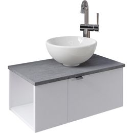 Waschtisch SAPHIR "Serie 6915 Waschschale mit Unterschrank für Gästebad, Gäste WC", weiß (weiß glanz, oxid dunkelgrau, weiß glanz), B:61cm H:39,8cm T:35cm, Waschtische, 61 cm breit, 2 Türen, offenes Fach, kleine Bäder, ohne Armatur