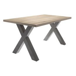 Mäusbacher Esstisch MÄUSBACHER "Mister, TOPSELLER", braun (tischplatte: eichefarben sägerau), B:140cm H:75cm T:90cm, Tische, Rechteckiger Esstisch Holz-Esstische, Gestell in X-Form