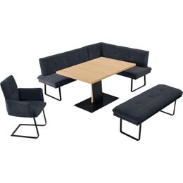 K+w Komfort & Wohnen Essgruppe K+W KOMFORT & WOHNEN "Giacomo III", grau (anthrazit,), Flachgewebe Aquaclean 910, Ansteckplatte, Langer Schenkel links, Sitzmöbel-Sets, Essgruppe, wahlweise links oder rechts langer Schenkel 207cm, Freischwingersessel