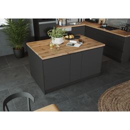 Kücheninsel KOCHSTATION "KS-Bruneck, Breite 153 cm", grau (küche: grau, front: matt grau, korpus: grau matt, arbeitsplatte: wotaneichfarben), B:153cm H:86cm T:100cm, Komplettküchen-Sets, Küchenzeile, MDF-Fronten, Arbeitsplatte 38mm stark