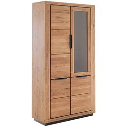Vitrine MCA LIVING "GRENO Vitrine groß", beige (naturfarben), B:107cm H:200cm T:40cm, Holzwerkstoff, Massivholz, Schränke, aus massiver Wildeiche, Metallgriffe, Breite 107 cm