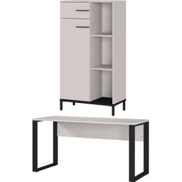 Büromöbel-Set Germania "GW-Rovigo", beige (kaschmir, schwarz), B:229cm H:120cm T:60cm, Metall, Spanplatte, Arbeitsmöbel-Sets, Schreibtisch mit Knieblende, Made in Germany