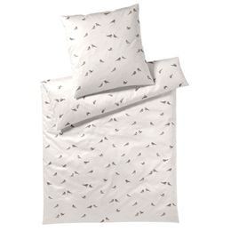 Bettwäsche Elegante "Rotkehlchen", beige (natur), B/L: 155cm x 220cm, 1 Stk., 1 Stk., Mako-Satin, B/L: 80cm x 80cm, 2 Stk., Mako-Satin, Obermaterial: 50% Baumwolle, 50% Viskose, Bettwäsche, angenehmes Hautgefühl