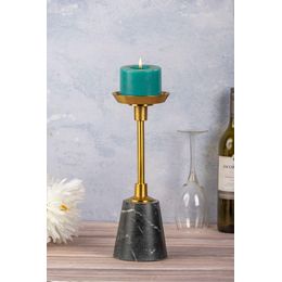 Kerzenst&auml;nder Kayoom "Fayya 225", schwarz (goldfarben, schwarz), B:10cm H:30cm T:10cm &Oslash;:10cm, Aluminium, Marmor, Kerzenhalter, H&ouml;he ca. 30 cm