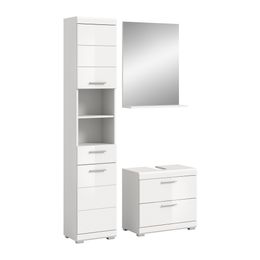 Badmöbel-Set Inosign "Siena, 3 teilig, bestehend aus:", weiß (weiß nb, weiß hochglanz mdf tz), B:112cm T:34cm, Holzwerkstoff, MDF, Kastenmöbel-Sets, Hochschrank, Waschbeckenunterschrank, Spiegel