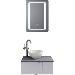 Badmöbel-Set SAPHIR "Serie 6915", weiß (schneeweiß glanz, oxid dunkelgrau), B:61cm T:35cm, Kastenmöbel-Sets, Gäste-Bad, 61 cm breit, mit LED-Spiegel, offenem Fach und 2 Türen