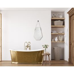 Dekospiegel Mirrors and More "Emmi", gold (goldfarbig), B:48,5cm H:66cm, Kunststoff, Spiegel, sechseckige Form, dekoratives Lederband
