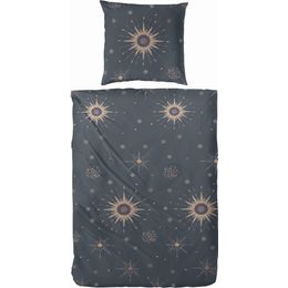 Bettwäsche Primera "Mako-Satin Bettwäsche "Ancient Moon"", schwarz, B/L: 155cm x 220cm, 1 Stk., 1 Stk., Mako-Satin, B/L: 80cm x 80cm, 2 Stk., Mako-Satin, Obermaterial: 100% Baumwolle, Bettwäsche, Mit modernen Mondsymbolen