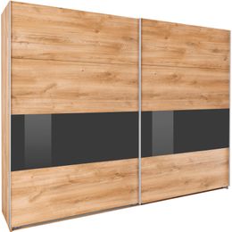 Schwebetürenschrank wimex "Bramfeld TOPSELLER Kleiderschrank", braun (plankeneiche, absetzung grauglas), B:270cm H:208cm T:64cm, Schränke, mit Glaselementen und zusätzlichen Einlegeböden, Topseller