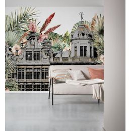 Fototapete Komar "Digitaldruck Vlies - Tropical Palace - Größe 300 x 250 cm", grün (grau,grün), Rollen:, Vlies, Tapeten, Wohnzimmer, Schlafzimmer