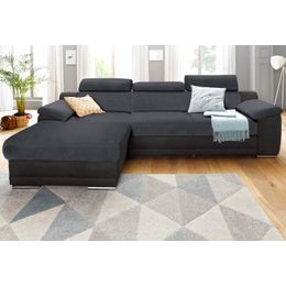 Sit & More Ecksofa SIT & MORE "Xenia L-Form", schwarz (schwarz, dunkelgrau), B:271cm H:94cm T:168cm, Luxus-Microfaser ALTARA NUBUCK (100% Polyester) / Struktur (100% Polyester);Luxus-Kunstleder / Struktur (100% Polyester), Sofas, Ecksofa, wahlweise mit Bettfunktion