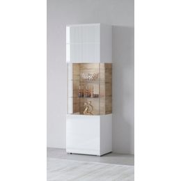 Vitrine Inosign "Toledo,Höhe 204 cm trendige Glasvitrine mit dekorative Fräsungen", weiß (weiß, weiß hgl, sanremo), Türanschlag wechselbar, ABS-Kunststoff, FSC-zertifizierter Holzwerkstoff, Glas, MDF, Melamin, Schränke, Standvitrine ohne Beleuchtung, viel Stauraum, hochglanz Front MDF