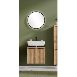 Badezimmer-Set Welltime "Welltime Möbel, Carlton Unterbecken-Set 2teilig, 60 cm, gestreift", schwarz (wotnaeiche, schwarz), B:60cm H:200cm T:35cm, Spanplatte, Kastenmöbel-Sets