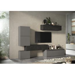 Wohnwand Inosign "INFINITY, 6tlg. Breite 290 cm, Höhe variabel, Schrankwand, (Lowboard", grau (steingrau (ardesia), bleigrau (piombo)), B:290cm H:190cm T:40cm, Kastenmöbel-Sets, Lowboard hängend, Hängeschrank, 2x Hängewürfel, Würfel-Element)