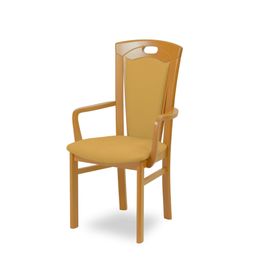 Esszimmerstuhl Home Affaire "FERDI, Armlehnstuhl, Made in Italy, Massivholz", beige (buche, gelb, buche natur), B:55cm H:100cm T:57cm, Massivholz, Stühle, Bezug Feinstruktur (wasser-und fleckabweisend) oder Struktur