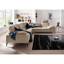 Ecksofa W.Schillig "valentinoo, Designsofa, elegant und bequem, L-Form", braun (stone z59), B:318cm H:83cm T:298cm, Longlife Xtra-Leder Z59: Glattleder mit modischer Pr&auml;gung. Hautst&auml;rke 0, 9 - 1, 1 mm, Sofas, Ecksofa, mit Sitztiefenverstellung, Breite 318 cm