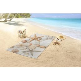 Strandtuch Good Morning "Cote", beige (sand), B:100cm L:180cm, Velours, Velours, Handtücher, Mikrofaser, Velours, Strandtuch, saugfähig, leicht, 100x180