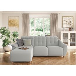 Ecksofa Home Affaire "Boston L-Form", grau (hellgrau), B:254cm T:170cm, Struktur (100% Polyester);Luxus-Microfaser Florence (100% Polyester);Chenille (100% Polyester);NaturLEDER (reines Rindsleder), Sofas, Ecksofa, Kopfteilverstellung an jeder Sitzfl&auml;che, wahlweise Relaxfunktion