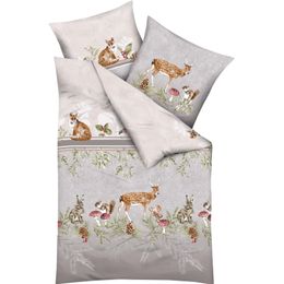 Bettwäsche Kaeppel "Under the Mistletoe", beige (natur), B/L: 135cm x 200cm, 1 Stk., 1 Stk., Feinbiber, B/L: 80cm x 80cm, 2 Stk., Feinbiber, Obermaterial: 100% Baumwolle, Bettwäsche, angenehm wärmend